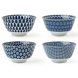 Miya 5" White and Blue Bowl Set