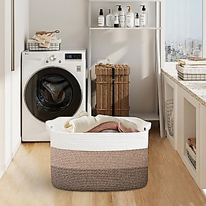 MEGASKET Extra Large Blanket Storage Basket, 23.6" x 15.7" x 14.1" Rectangle Woven Cotton Rope Basket, Blanket Basket Holder for Living Room, Wicker Storage Basket for Pillows, Blankets Organizer Bins