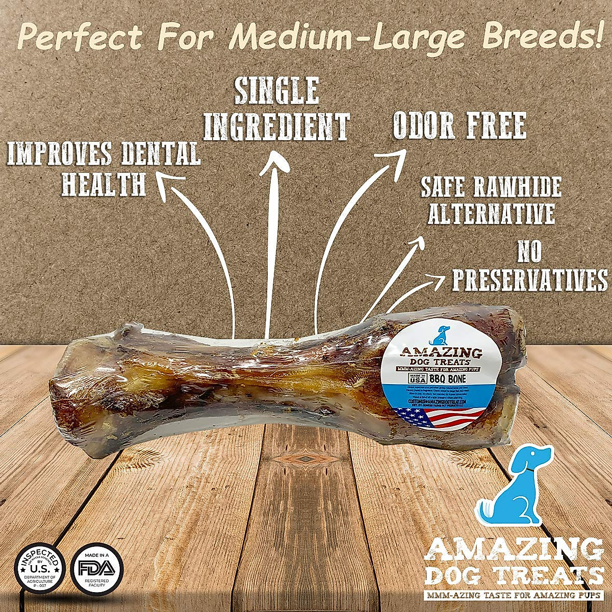 10-11 Inch Meaty Beef Femur Bone (Single Count) - (Made in USA) - Premium American Grade Grass Fed Cattle Bones for Dogs- Beef Femur Shin Bone Dog Chews
