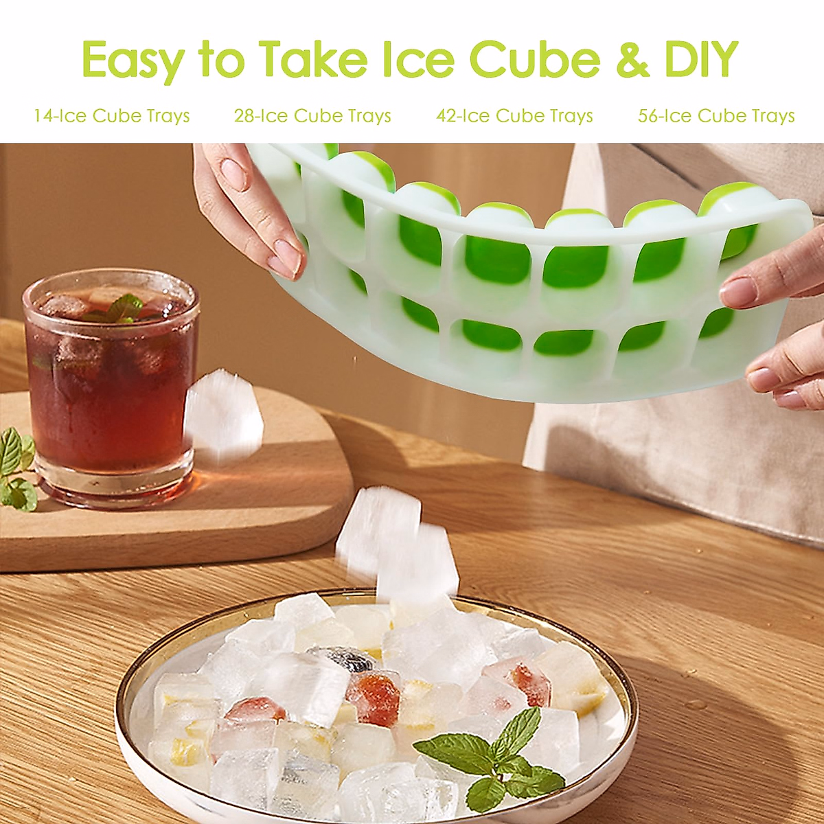 LEUCATH Ice Cube Trays 4 Pack, 56 pcs Ice Cube with Leak-Resistant Removable Lid, BPA Free, for Freezer, Stackable Ice Trays with Covers for Cocktail, Whiskey, Coffee, Fruit Drinks, Baby Food