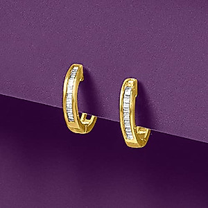 Ross-Simons 0.10 ct. t.w. Diamond Huggie Hoop Earrings in 18kt Gold Over Sterling