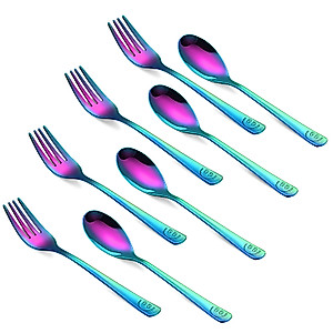Geiserailie 8 Pieces Stainless Steel Flatware Utensils Set, Spoon and Fork Set, Includes 4 Spoon and 4 Fork with Smile Mirror Polished for Daily Use