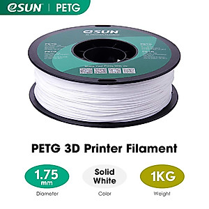 eSUN 3D 1.75mm PETG White Filament 1kg (2.2lb), PETG 3D Printer Filament, Dimensional Accuracy +/- 0.03 mm, 1.75mm Solid Opaque White