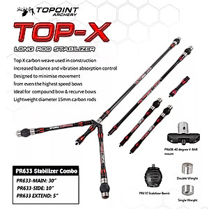 HNZMDY Archery Bow Stabilizer Set 30/10/5 inch Carbon Fiber Bow Stabilzer Shock Absorber Balance Bar Stabilizer System for Recurve Bow and Compound Bow Hunting Shooting (Silver/PR633)