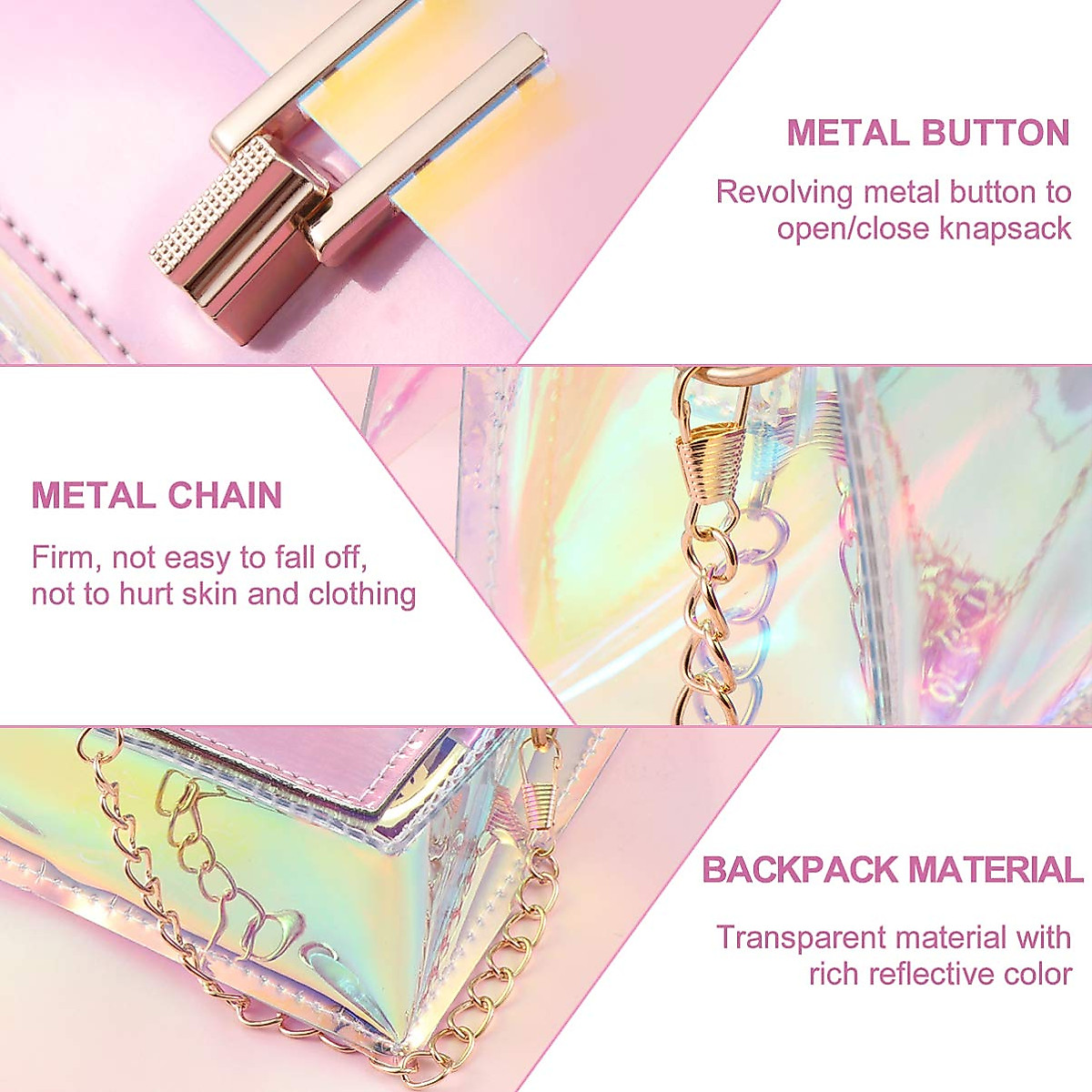 Iridescent Purse Hologram Clutch Purse Iridescent Crossbody Bag Clear Chain Handbags for Women Holographic Purse