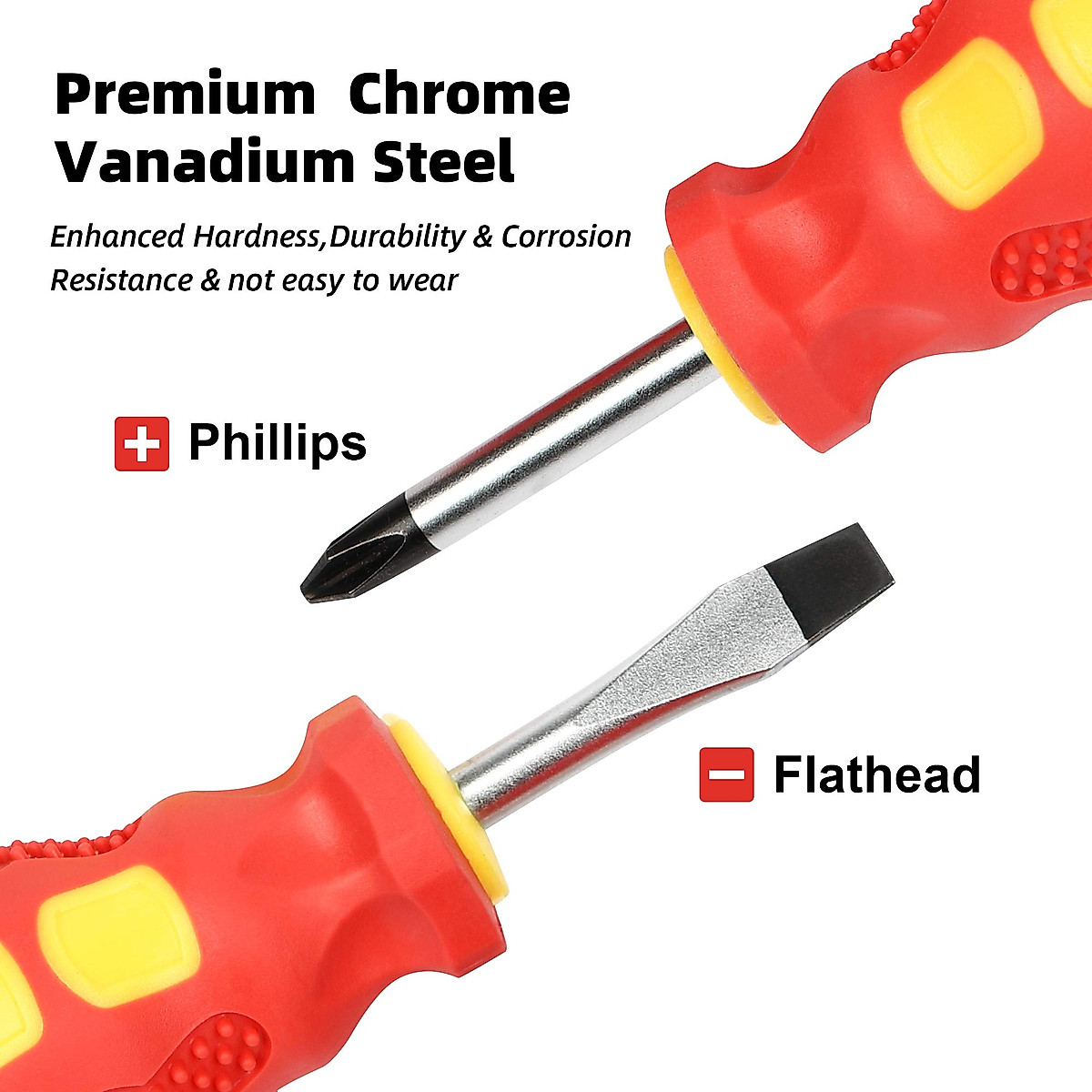 VHEONET Magnetic Screwdriver Sets 10 PCS,Craftsman Screwdriver Set with Bag,Flat Head Phillips Screwdriver, Non-Slip Cushion Grip for Repair Home Improvement,Red & Yellow