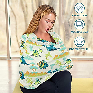 Baby Car Seat Cover Dinosaurs and Palms Nursing Covers Breastfeeding Scarf Infant Carseat Canopy for Mom Baby Gift