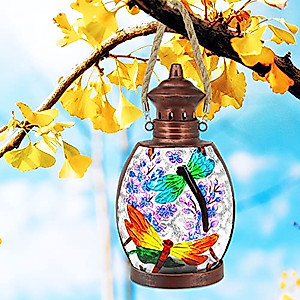 SUBOLO Hanging Solar Lantern Outdoor Waterproof Dragonfly Decor Solar Lights Tabletop Lamp for Outdoor Garden Yard Patio Ornament