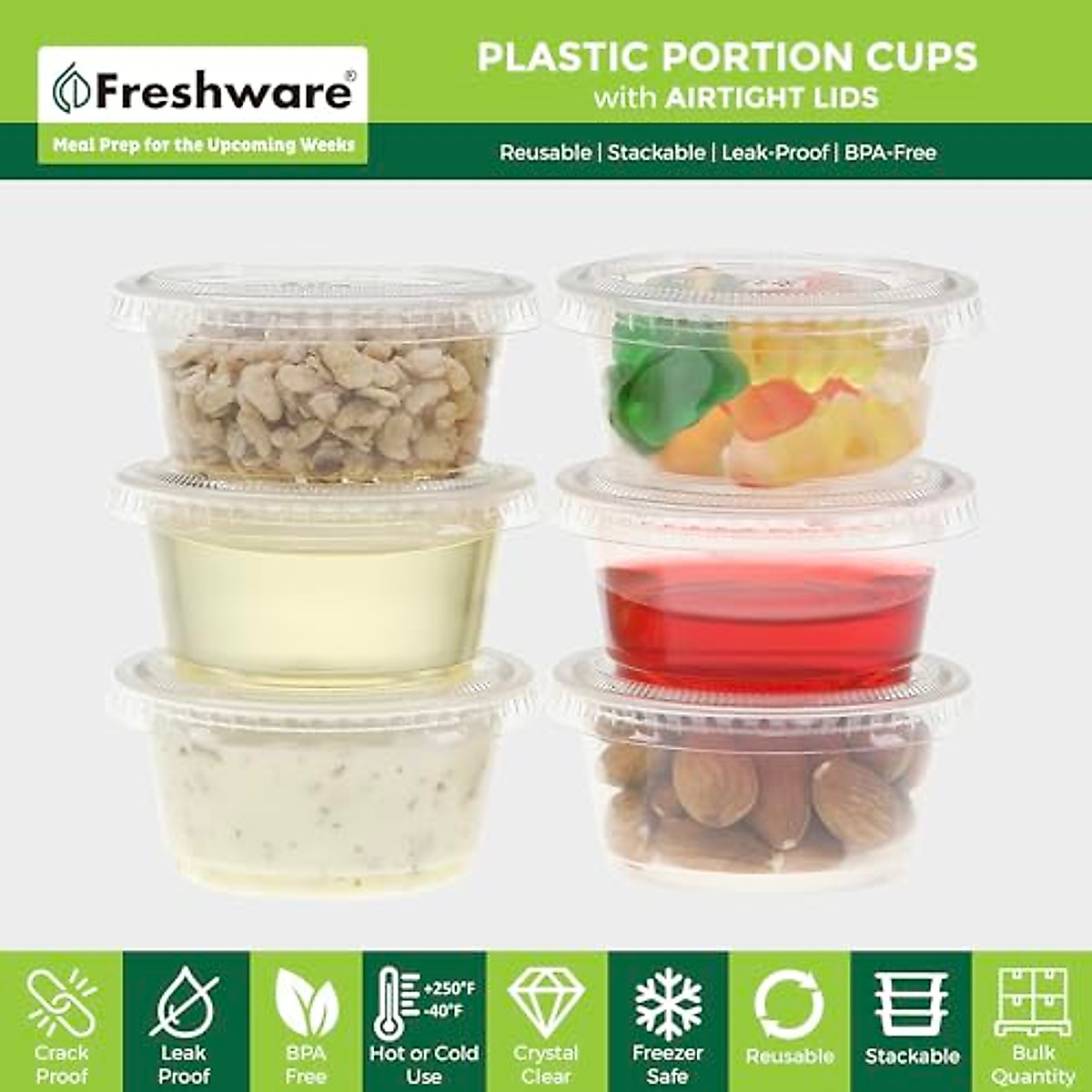 Freshware Portion Cups 100, 2 oz-200 Sets, Clear