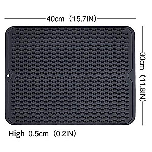 Dish Drying Mat - Silicone Drying Mat Kitchen Drying Mat Dishwasher Safety For Kitchen Counter Or Drawer Liner,Easy Clean And Heat Resistant 16X12 Inch(1Piece,Black)