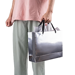 Lyforpyton Large Gift Bags with Tissue Paper 13"x4.3"x10.2" Silver Gift Bags for Father's Day, Birthday Party, Wedding, Baby Shower