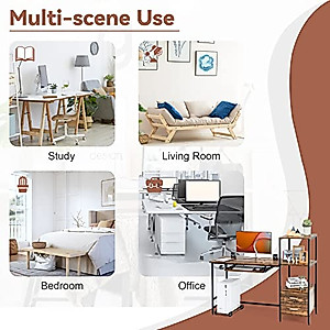 COSTWAY 55.5 Inch Computer Desk, Home Office Desk with Shelves, 2 Drawers, Keyboard Tray & Movable CPU Stand, Study Desk, Writing Workstation, Laptop Table for Small Space, Rustic Brown