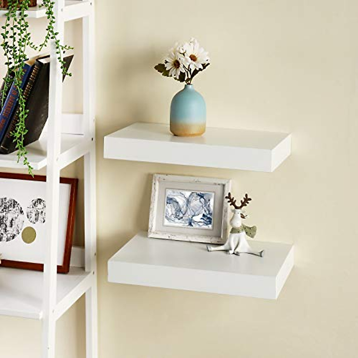 WELLAND New Chicago Floating Shelves Set of 2, 2" Thickness 9.25" Depth Floating Wall Shelves Ledge Shelves, 16-inch, White