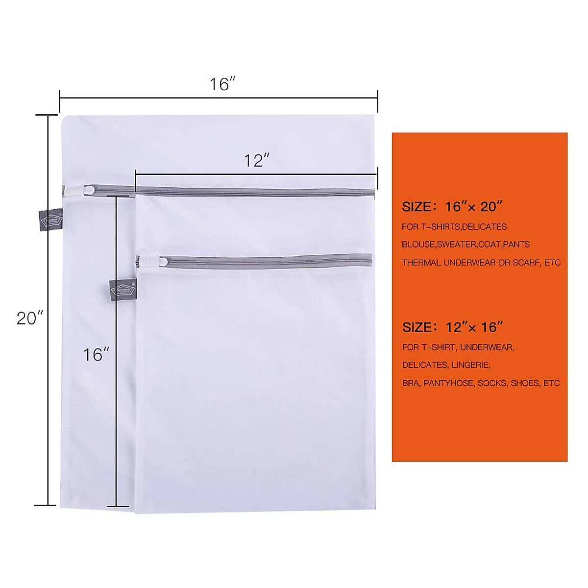 Set of 2 Delicates Laundry Bags,Durable Zipper Mesh Laundry Bag,Bra Fine Mesh Wash Bag,Keep Cloth Shape in the Washer