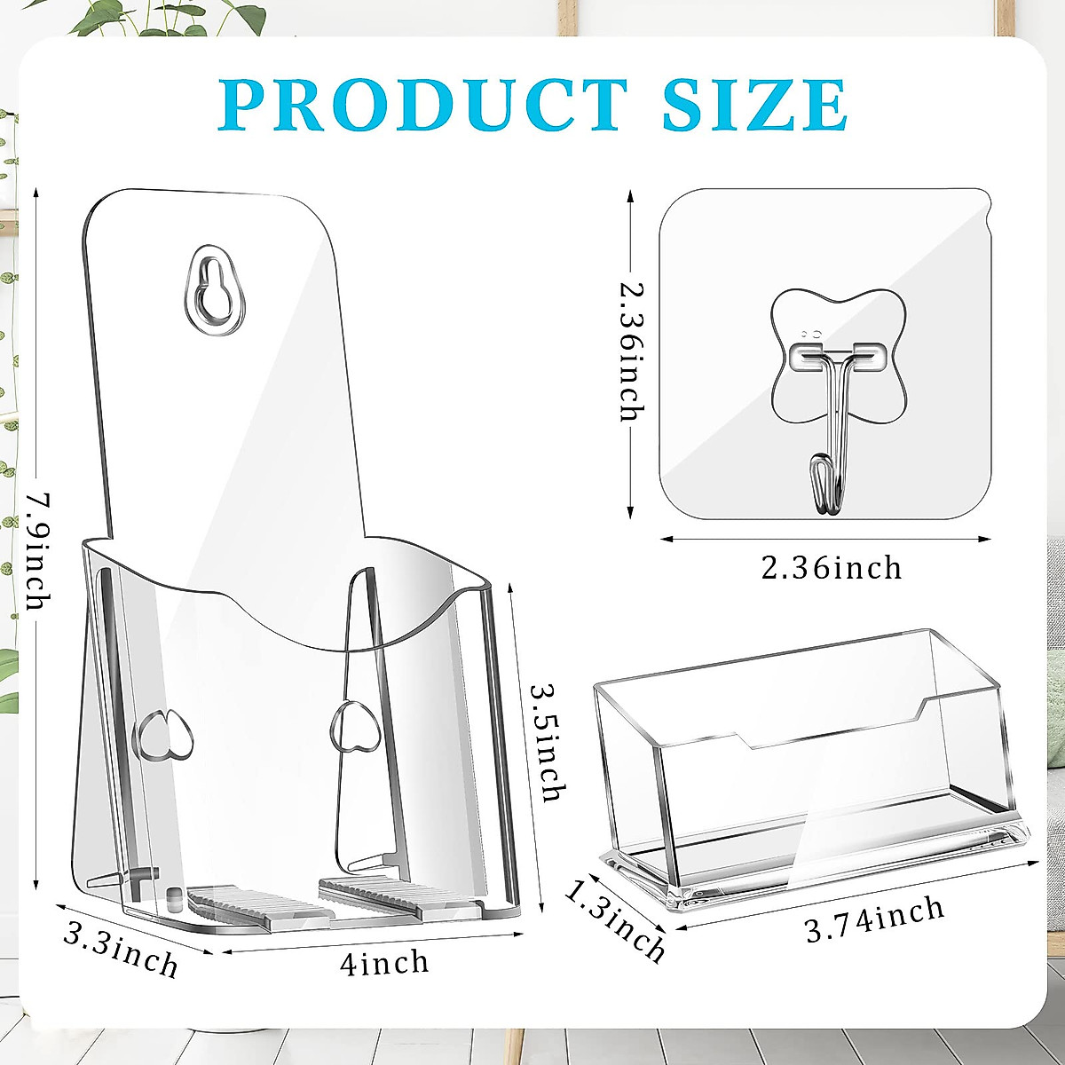 10 Pcs Clear Acrylic Brochure Holder Booklet Display Stand Holder 10 Pcs Plastic Business Card Holder Desktop Business Card Stand 12 Pcs Adhesive Hooks for Wall Office Tabletop Desk Magazine Document