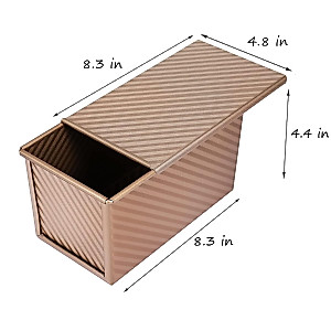 SNXDBH 2 pack Loaf Pan with Lid, 1 lb Non-Stick Bread Toast Mold, Carbon Steel Corrugated Bread Toast Box Mold for Baking Bread Pan Bread Tin for Homemade Cakes, Breads and Meatloaf(Champagne Gold)