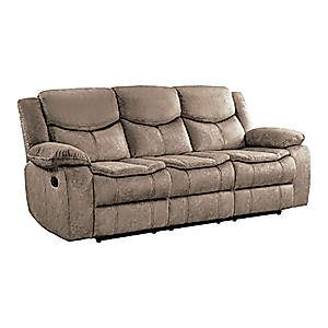 Lexicon Warrenton Faux Suede Manual Double Reclining Sofa, 87.5" W, Brown