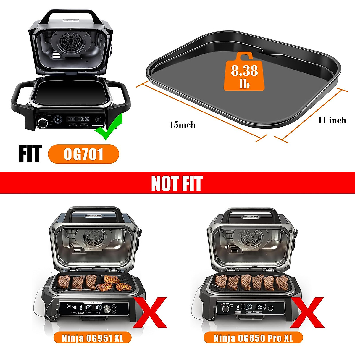 GRILL FORCE Cast Iron Griddle for Ninja Woodfire Grills, Griddle Plate, Flat Top Griddle, Grill Pan Compatible with Ninja Woodfire Outdoor Grills (Ninja OG701) Ceramic Coating, Easy to Clean, Insert