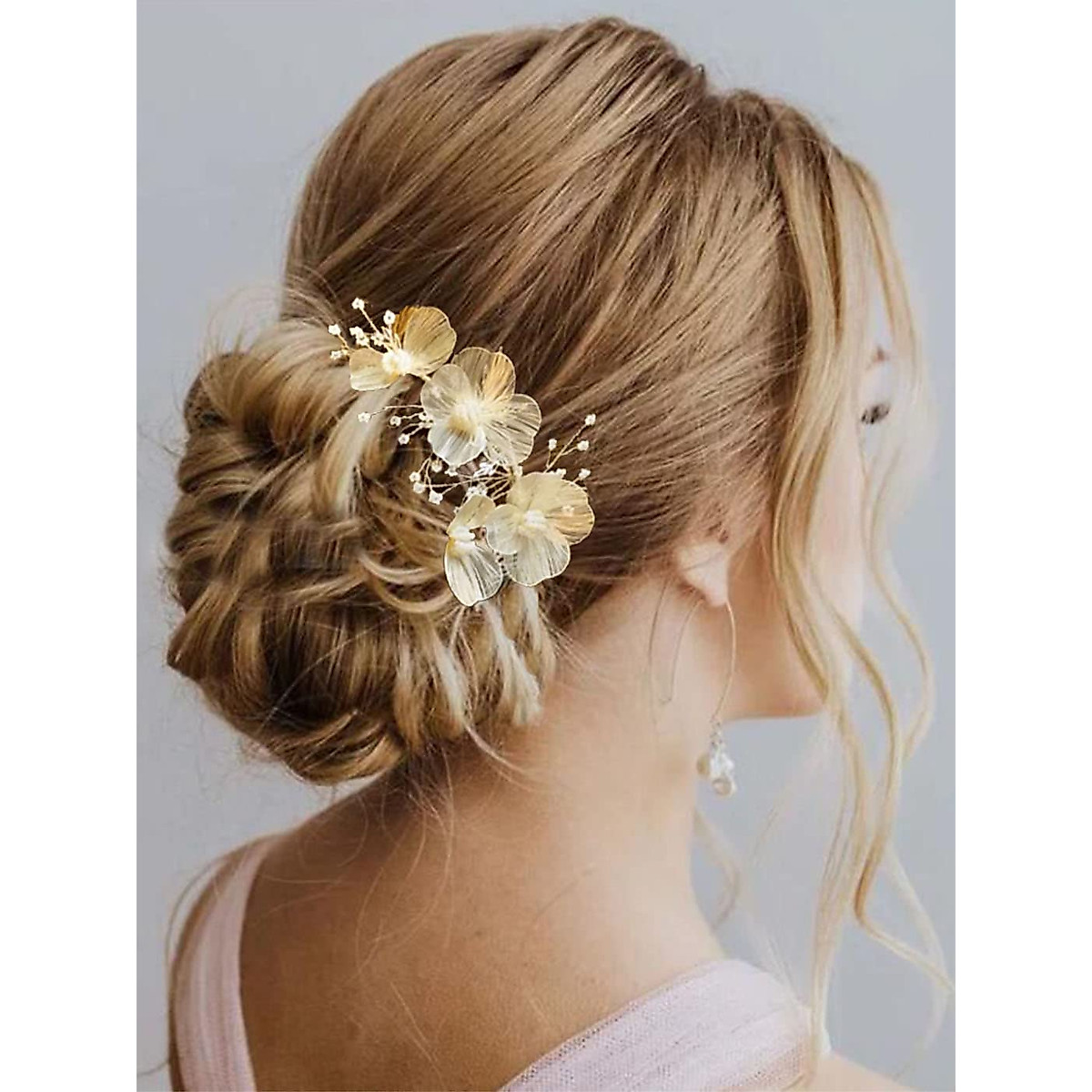 Catery Flower Bride Wedding Hair Vine Gold Floral Headband Pearl Bridal Headpiece Head Piece Hair Band Hair Accessories for Women and Girls