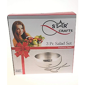 3pc Hammered Salad Bowl with 2 Serving Utensils - Complete With Matching Oversized Spoon and Fork - Use as a Salad Bowl, Fruit Bowl or Even for Pasta - Elegant and Stylish Serving Bowl