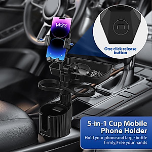 wranzgao Car Cup Holder Extender Tray，4-in-1 Removable Car Food Tray，Three Cup Holders and Width Adjustable Swivel Phone Holder ，Additional widening Pads Make it Suitable for Most car Models. (AZ002)