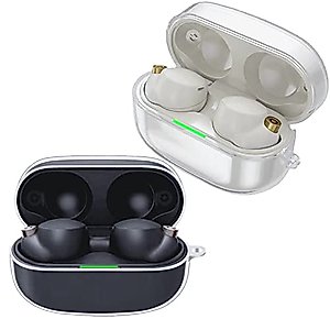 Cover Case for Sony WF-1000XM4 Earbud, Upgrade TPU Durable Sony WF-1000XM4 Case Wireless Earbuds Protective Cover with Keychain [2 Pack] (HD Transparent + Clear Black)