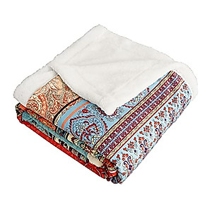 Colorful Stripe Boho Mandala Blanket for All Seasons Bohemia Microfiber Fleece Throw Blanket Soft Lightweight Bedding for Bed Sofa Couch 50"×60"