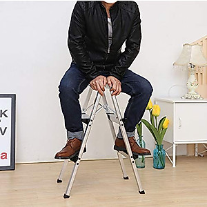 PENGJIE Folding Ladder Step Stool Ladder Stool 3 Step Folding Aluminum Heavy Duty Steel Portable Anti Slip Mat Tread Compact 150 Kg Capacity