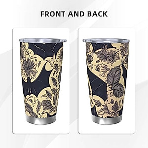 Bat Print Tumbler with Lid and Straw 20oz Stainless Steel Car Cup for Hot and Cold Drinks, Double Wall Insulated Travel Coffee Mug Reusable Drink Thermos Cup Birthday Gifts