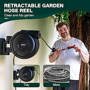 Nichro Retractable Garden Hose Reel Wall Mount, 1/2"×100 ft Automatic Garden Hose Reel with Cover and 10 Pattern Hose Nozzle, Auto Rewind/Any Length Lock/180° Swivel Bracket for Garden Watering