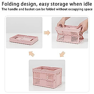 Multifunction Outdoor Picnic Basket Supermarket Shopping Basket Spring Outing Vegetable Basket Portable Carry Basket Vegetable and Fruit Basket Folding Storage Basket 1pcs (Pink)