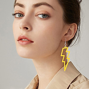 RUIZHEN 80s Neon Earrings Halloween Lightning Earrings Retro Acrylic Drop Dangle for Women 80's Party (dark yellow)