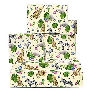 CENTRAL 23 Safari Wrapping Paper - 6 Sheets Beige Gift Wrap - Elephant Cheetah Zebra - Cute Animal Print Wrapping Paper - Comes With Fun Stickers