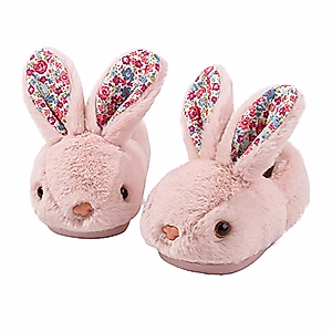 Drecage Girls Toddler Slippers Boys House Shoes For Little Kids Cute with Bunny Design Plush ndoor Slippers Non-Slip Pink 11-12 Little Kid