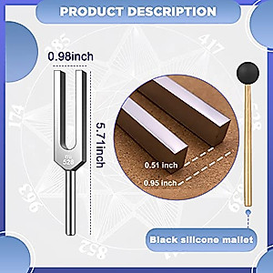 TENFLY 528 Hz Tuning Fork for Healing, DNA Repair, Reliever Stress and Perfect Musical Instrument, Frequency of Love, Silver, with Black Rubber Mallet, Triangular Silicone and Velvet Storage Bag