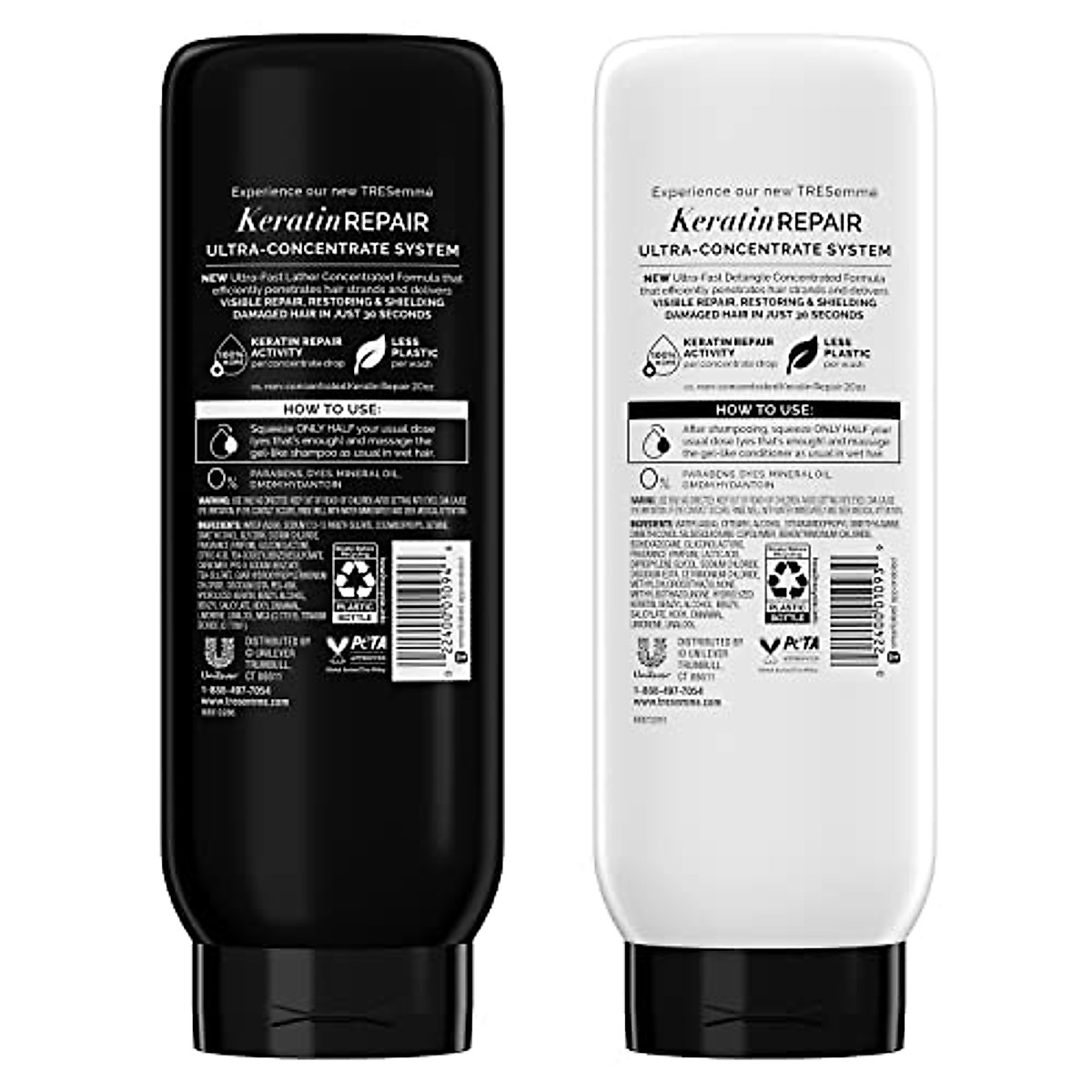 TRESemmé Ultra Keratin Repair Concentrate Shampoo And Conditioner For Damaged Hair Visible Repair in 30 Seconds, Fast-Lather And Fast-Detangle Technology, 2X More Washes Combo Pack, Black