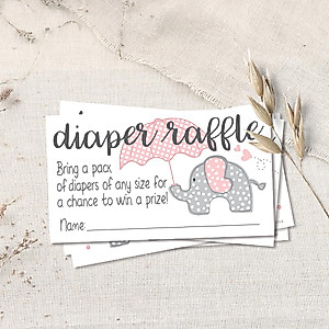 Pink Elephant Diaper Raffle Tickets (50 Count) - Girl Baby Shower Game