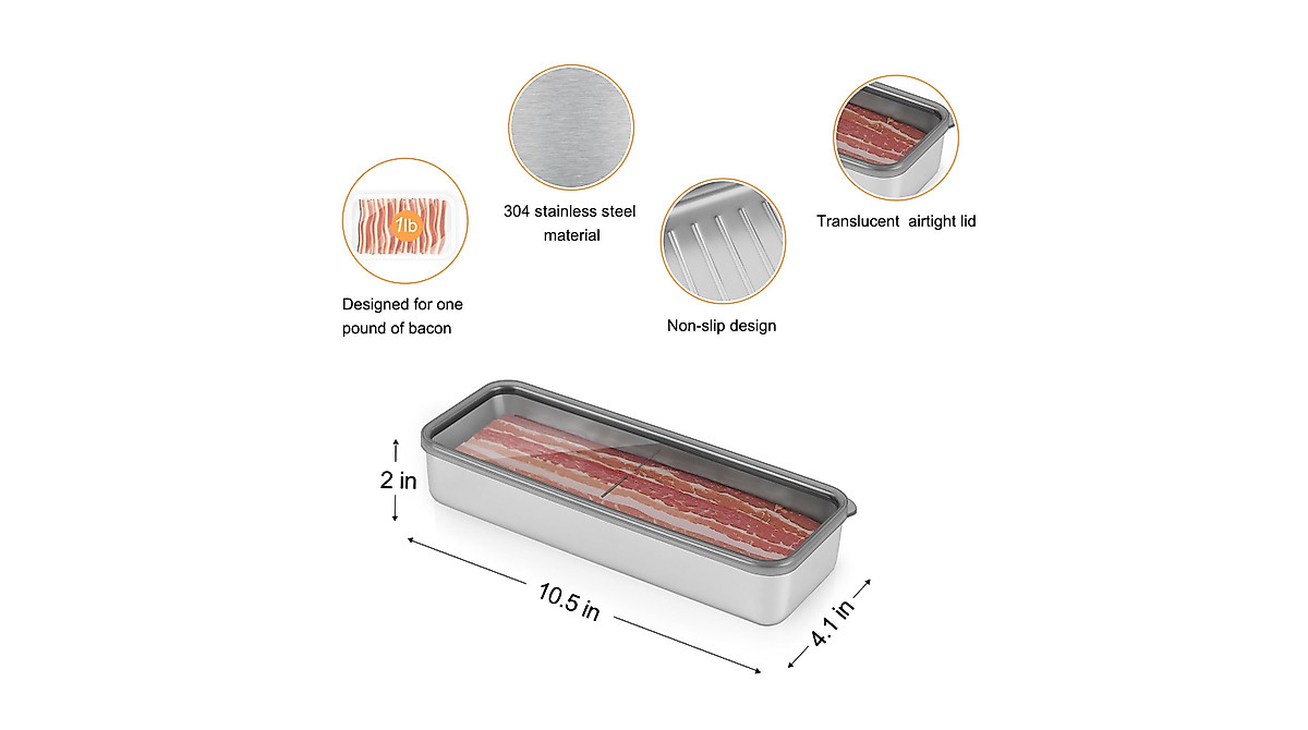 Stainless Steel Bacon Container with Airtight Seal - Keep Food Fresh
