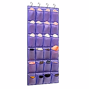 ANIZER Over The Door Hanging Shoe Organizer Shoe Rack Hanger 24 Large Fabric Pockets Holder with 4 Sturdy Hooks (PURPLE)