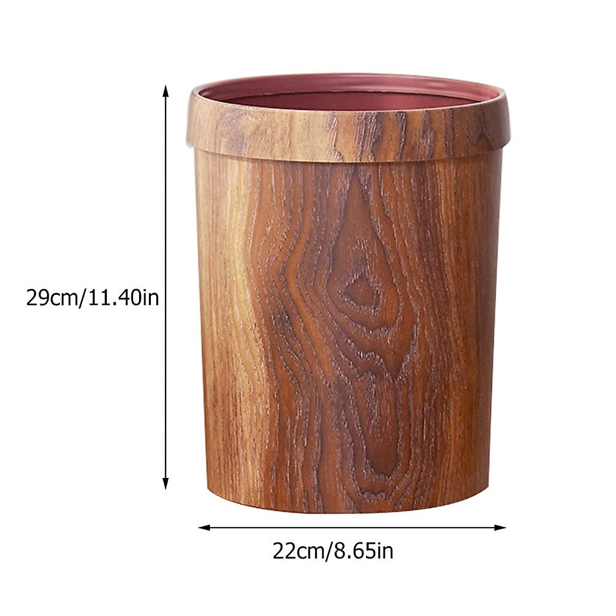 Operitacx Round Office Trash Can, Imitation Wood Waste Basket for Office, Small Trash Cans for Home or Office, Waterproof Plastic Garbage Can for Bedroom Living Room Office (11.4x8.6 in)