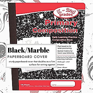 1InTheOffice Primary Journal Grades K-2, Composition Notebook for Kids, Wide Ruled Composition Notebook, Kids Notebooks for School, 100/Sheets, Red/Marble, 7.5" x 9.75", 4/Pack