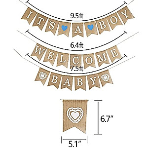 MEEDEE Welcome Baby Banner It's A Boy Banner Burlap Baby Shower Banner For Baby Shower Decorations Rustic Baby Shower Banner Hanging Bunting For Safari Baby Shower Decorations, 3 Pieces