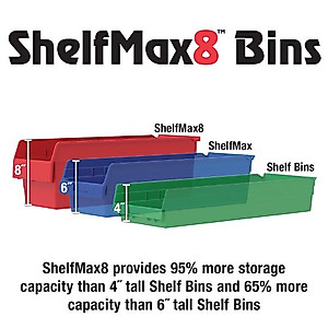 Akro-Mils 30840 ShelfMax 8 Plastic Nesting Shelf Bin Box - 12" L x 4" W x 8" H - Case of 16 - Red