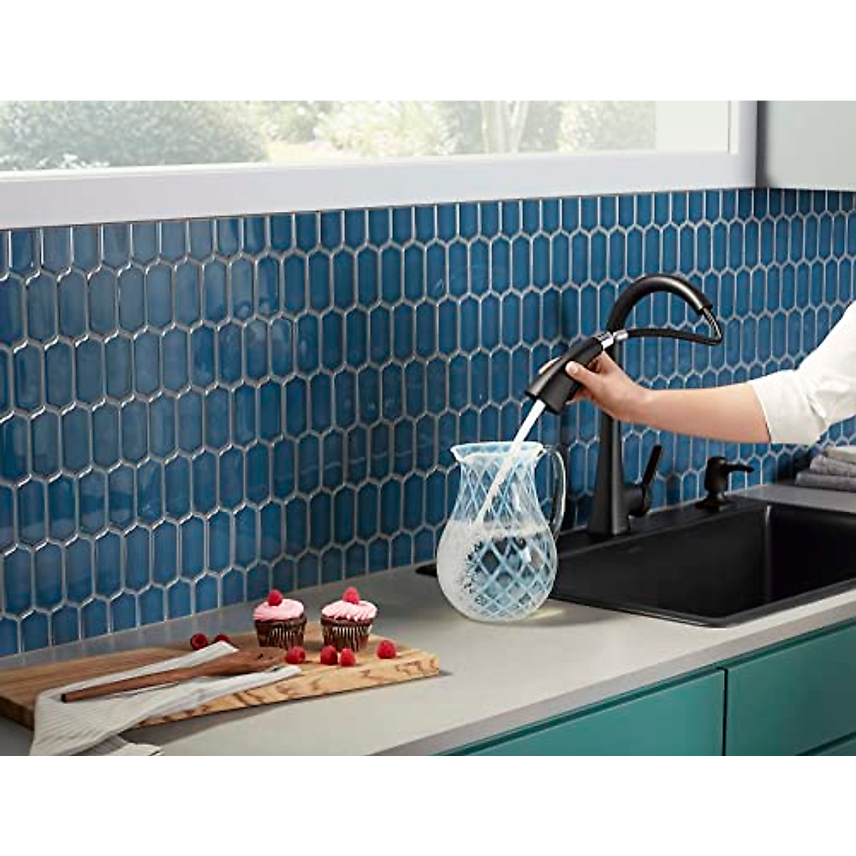 KOHLER R22867-SD-BL Maxton Pull-Down Kitchen Faucet with Soap Dispenser, Pull Down Sprayer, Matte Black