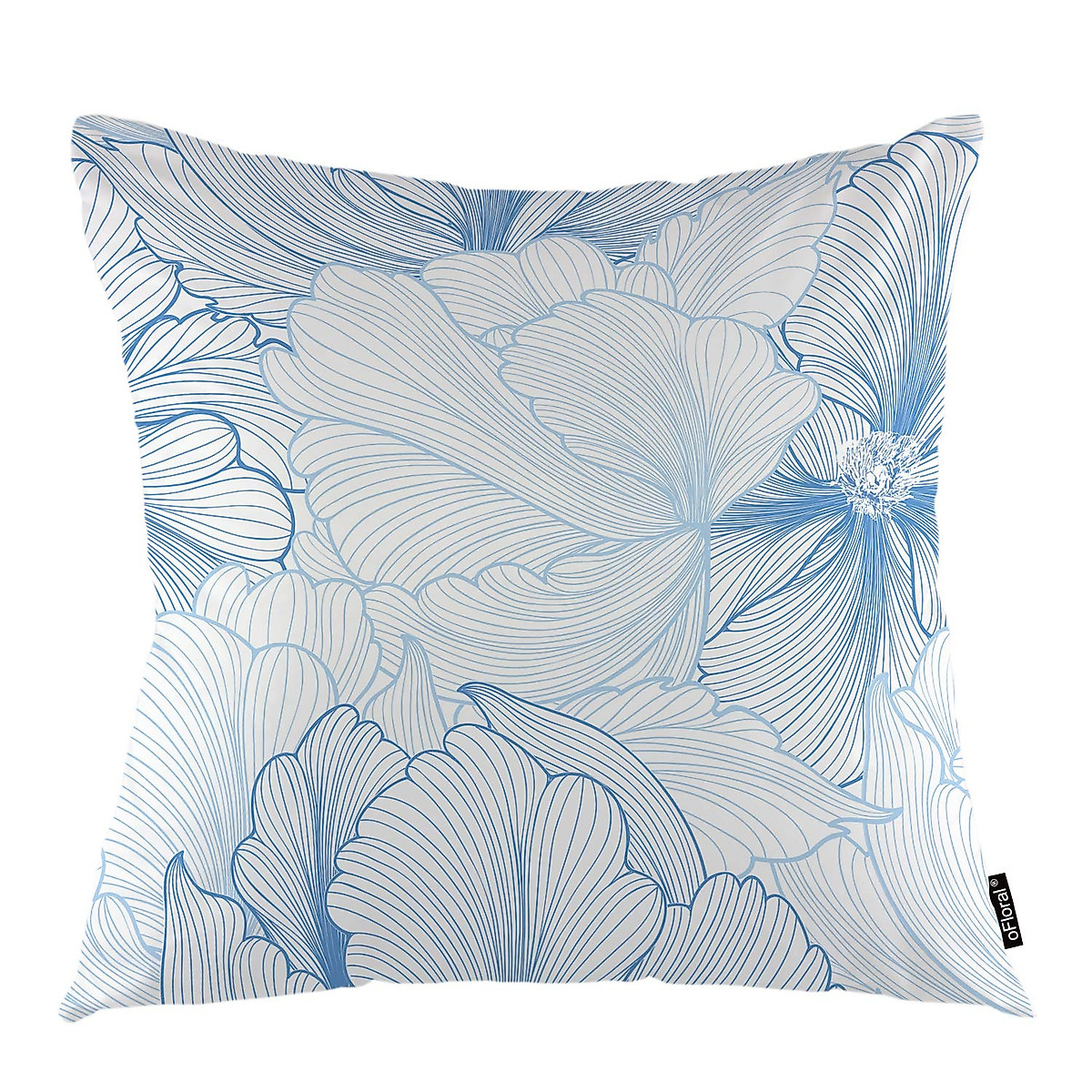 oFloral Flower Throw Pillow Covers Floral Line Blue Petal Garden Decorative Square Pillow Case 18"X18" Pillowcase Home Decor for Sofa Bedroom Livingroom