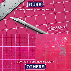 The Quilted Bear Rotating Cutting Mat 12" x 12" - Square Self Healing 360° Rotating Craft Cutting Mat with Innovative Locking Mechanism for Quilting & Sewing Your Choice of Colours Available! (Pink)