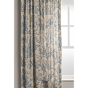 Maison d'Hermine Curtains for Living Room 100% Cotton 96 inch Length One Panel Window Toile Curtains for Bedroom with Loop & Rod Pockets - The Miller Blue, 50" W x 96" L