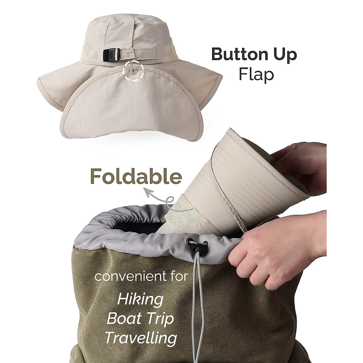 Camptrace Wide Brim UPF 50+ UV Protection Sun Hats Hiking Fishing Gardening Hats with Large Neck Flap for Womens Mens Nylon, Beige