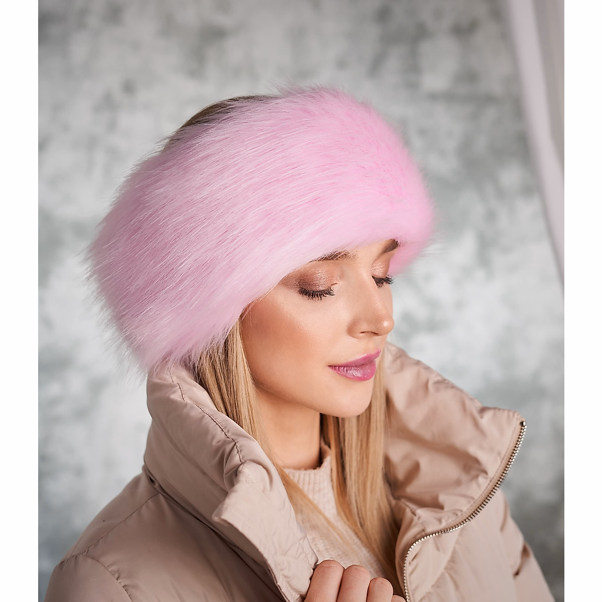 Futrzane Classic Headband - Faux Fur Headbands for Women - Furry Band for Winter (ONE, Pink Classic)
