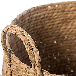 Vintiquewise Decorative Round Wicker Woven Rope Storage Blanket Basket with Braided Handles - Large